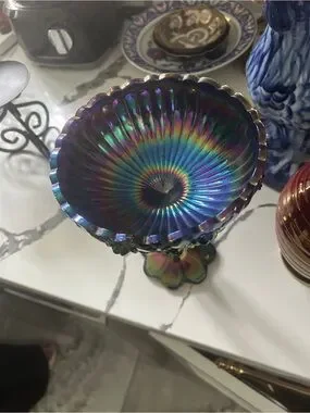 Accents | Vintage Fenton Carnival Glass Pedestal Blue Amethyst Cabbage ...